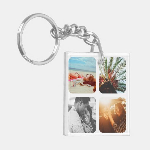 8 Photo Template Double Sided Grid Rounded White Keychain | Zazzle