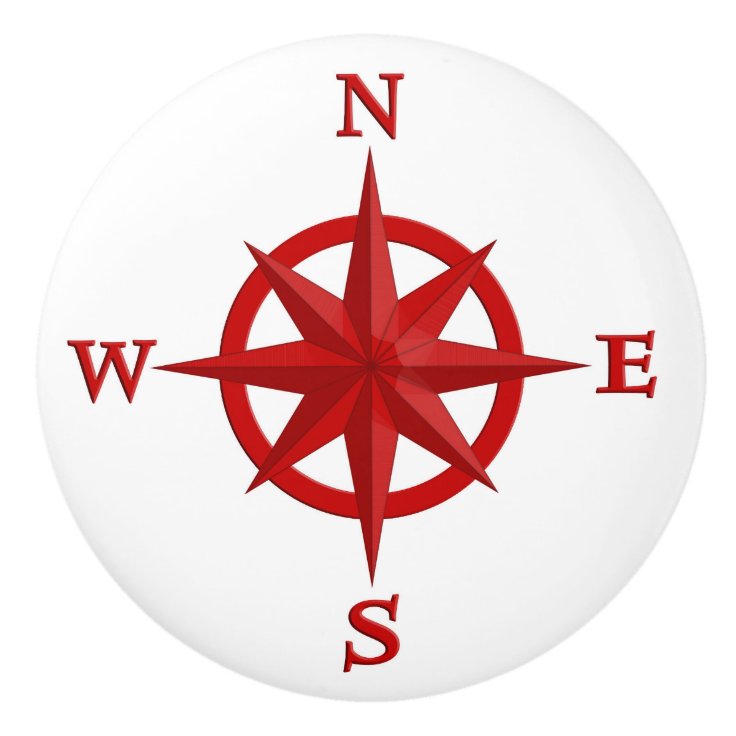 8-Point Compass Rose, Deep Red and White Ceramic Knob | Zazzle