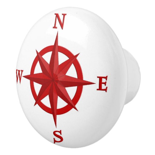 8-Point Compass Rose, Deep Red and White Ceramic Knob | Zazzle
