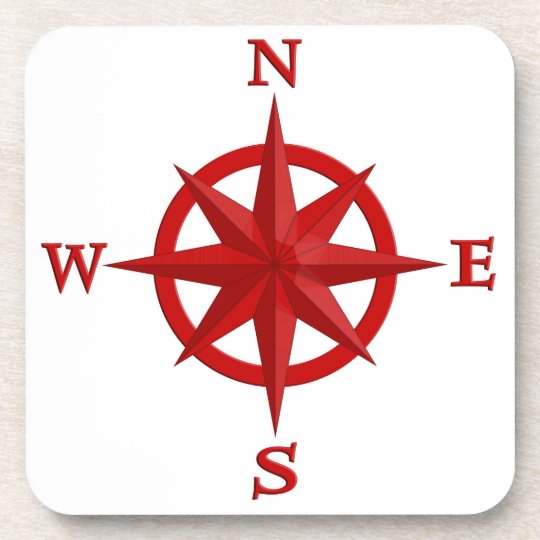 8-Point Compass Rose, Deep Red and White Coaster | Zazzle.com