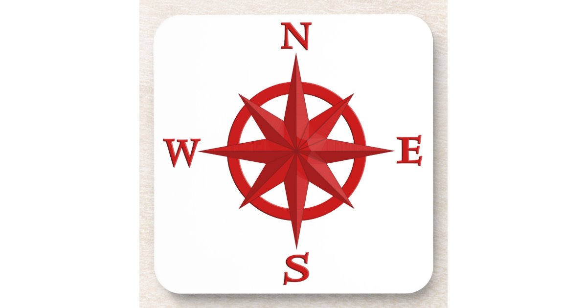 8 Point Compass Rose Deep Red And White Coaster Zazzle