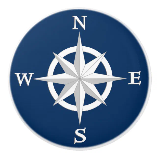 8-Point Compass Rose, White and Navy Blue Ceramic Knob | Zazzle