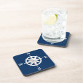 8-Point Compass Rose, White and Navy Blue Coaster | Zazzle