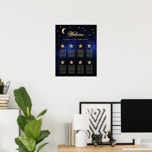 8 Table Blue Gold Celestial Wedding Seating Chart | Zazzle