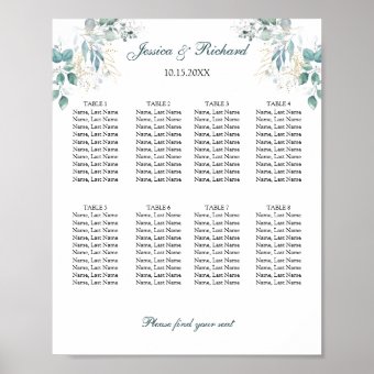 8 Tables Seating Chart Poster Sign | Zazzle