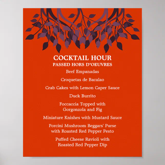 8 x 10 Cocktail Table Menu for Framing Poster | Zazzle