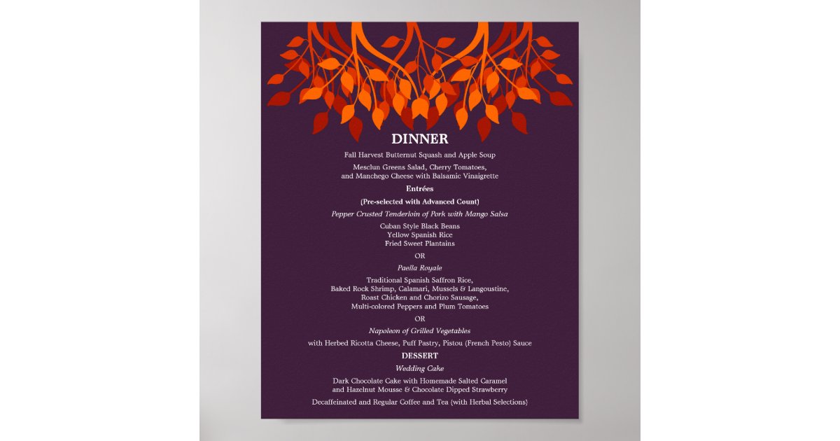 8 x 10 Dinner Table Menu for Framing Poster | Zazzle