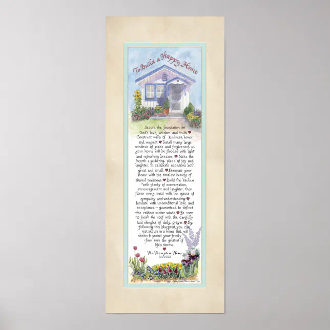 8 x 20 To Build a Happy Home, Parchment Blue Poster | Zazzle