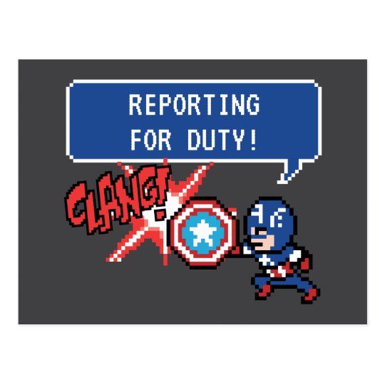 8Bit Captain America Attack - Reporting For Duty! Postcard | Zazzle.com