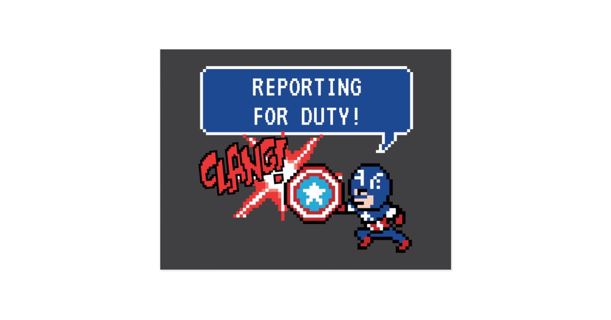 8Bit Captain America Attack - Reporting For Duty! Postcard | Zazzle.com