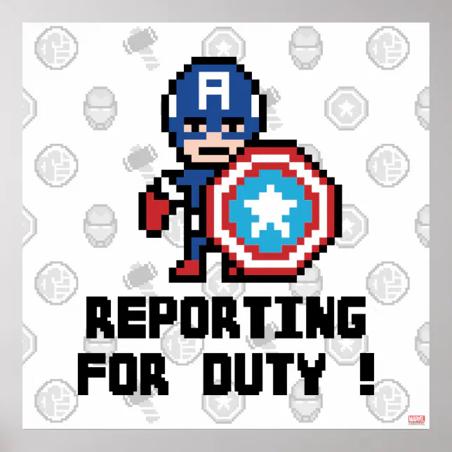 8Bit Captain America - Reporting For Duty! Poster | Zazzle