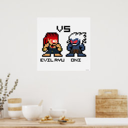 8bit Evil Ryu VS Oni Poster | Zazzle