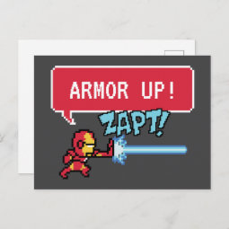 8Bit Iron Man Attack - Armor Up! Postcard | Zazzle