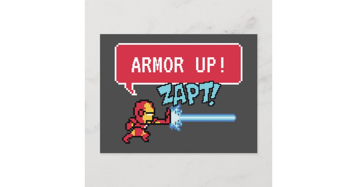 8Bit Iron Man Attack - Armor Up! Postcard | Zazzle