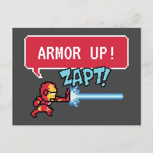 8Bit Iron Man Attack - Armor Up! Postcard | Zazzle.com