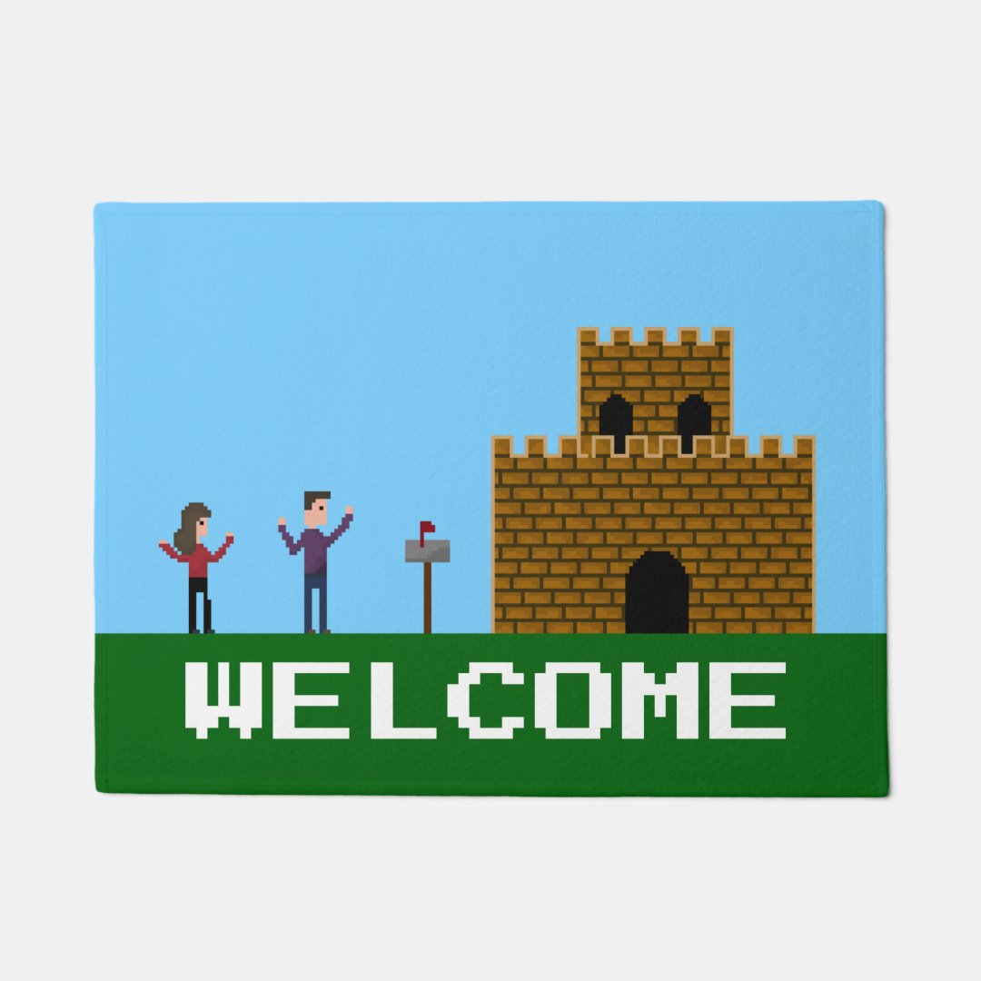 8Bit Pixel Gamer Welcome Home Doormat | Zazzle