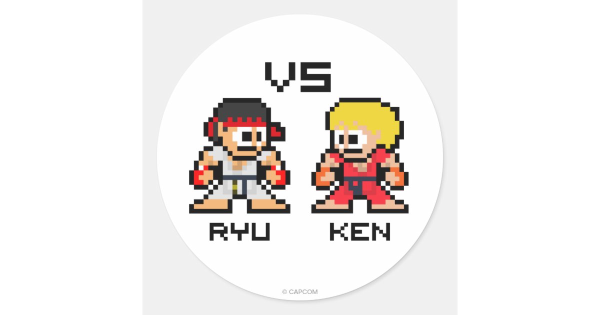 8bit Ryu VS Ken Classic Round Sticker | Zazzle