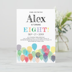 8th Birthday Balloons Party Invitation | Zazzle