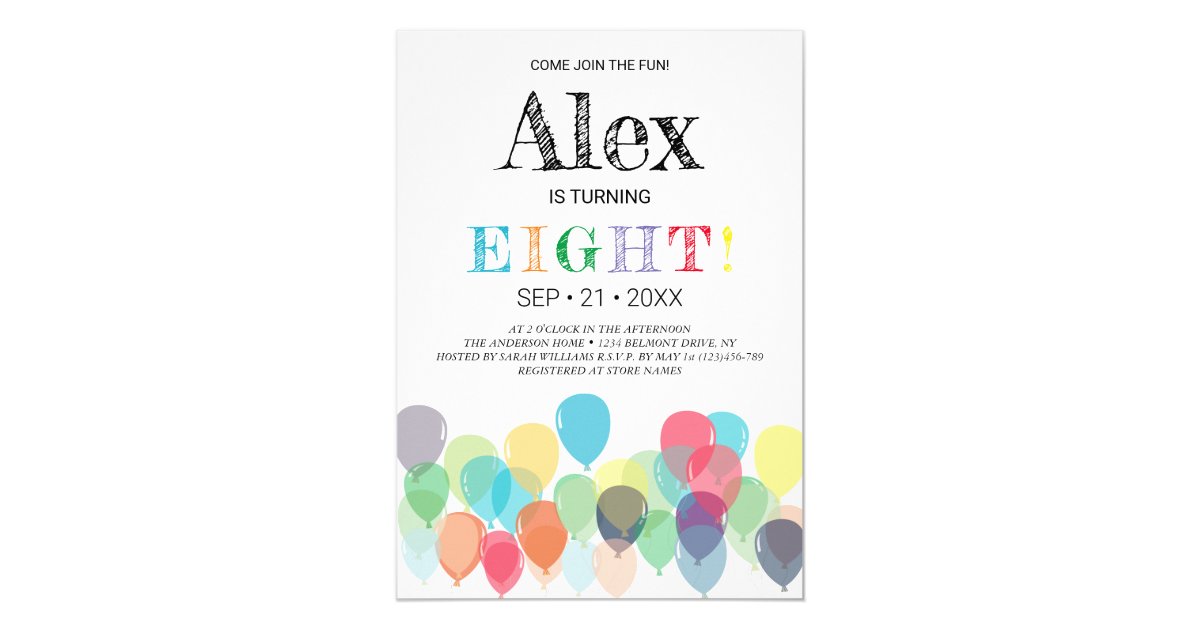 8th Birthday Balloons Party Invitation | Zazzle.com