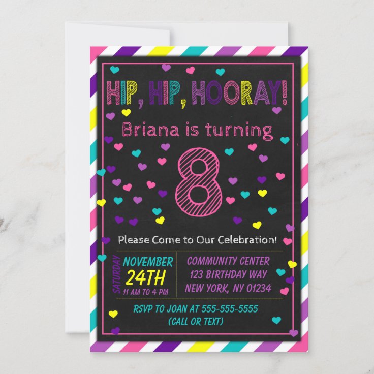8th Birthday Invitation for a Girls Birthday Party | Zazzle