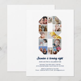 8th Birthday Number 8 Custom Photo Collage Invitation | Zazzle