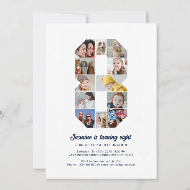 8th Birthday Number 8 Custom Photo Collage Invitation | Zazzle