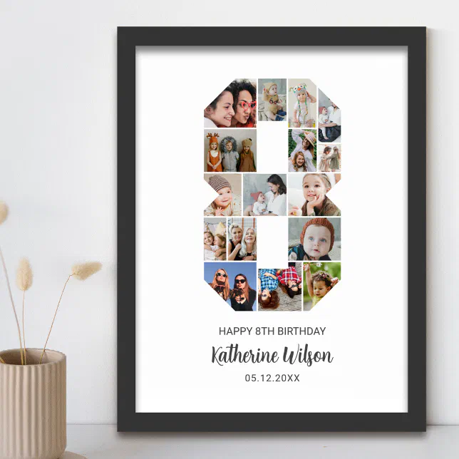 8th Birthday Number 8 Photo Collage Custom Picture Poster | Zazzle