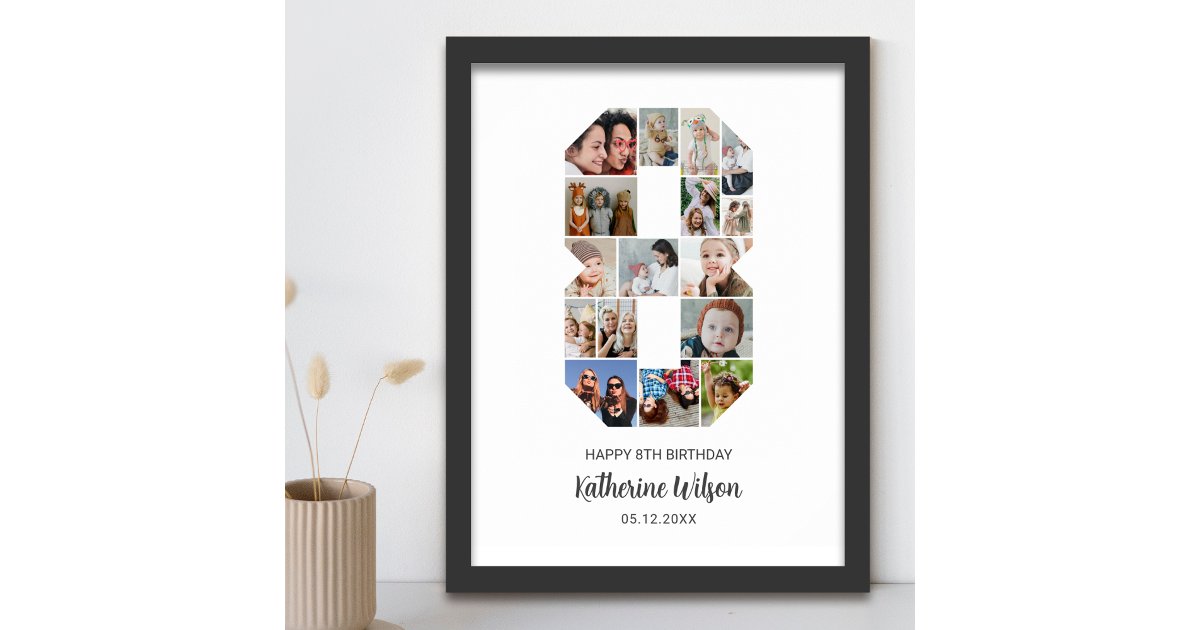 8th Birthday Number 8 Photo Collage Custom Picture Poster | Zazzle