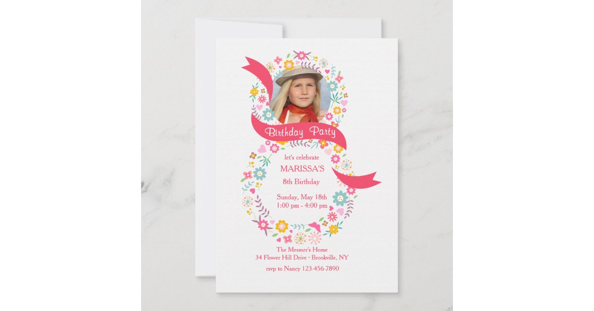 8th Birthday Photo Invitation | Zazzle