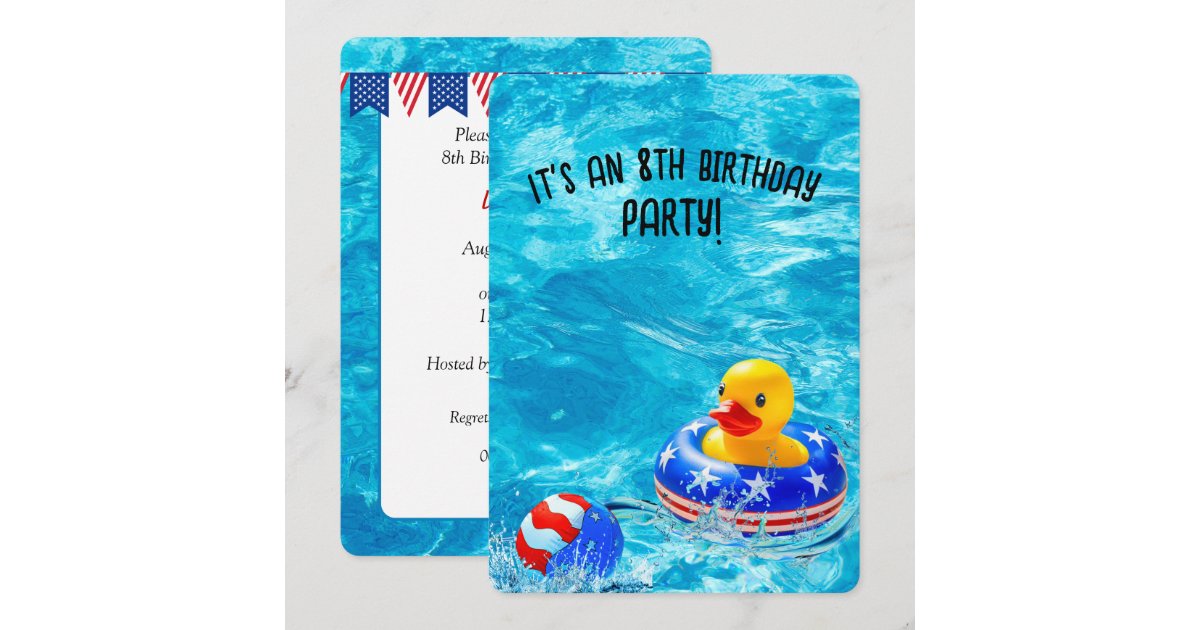 8th Birthday Pool Party With Yellow Duck Invitation | Zazzle