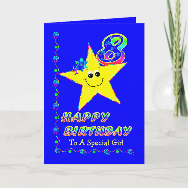 8th Birthday Stars Girl Card | Zazzle