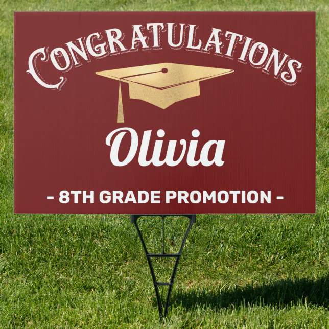 8th Grade Gold Red Graduation Promotion Sign | Zazzle