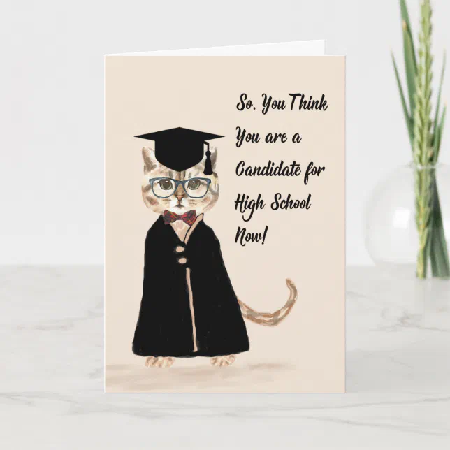 8th Grade Graduation Card, Cat, Grad Gown, Cap Card | Zazzle