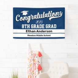8th Grade Graduation Dark Blue and White Banner | Zazzle