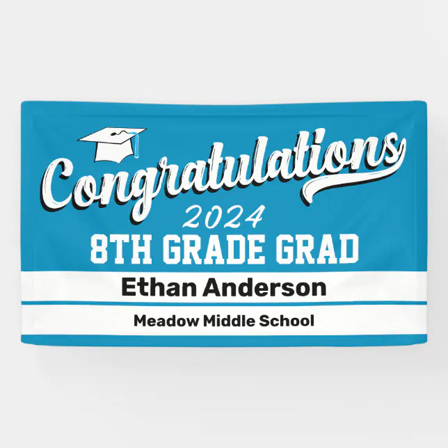 8th Grade Graduation Light Blue and White Banner | Zazzle