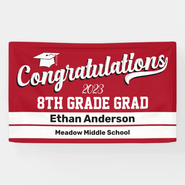 8th Grade Graduation Red and White Banner | Zazzle