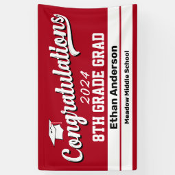 8th Grade Graduation Red and White Banner | Zazzle