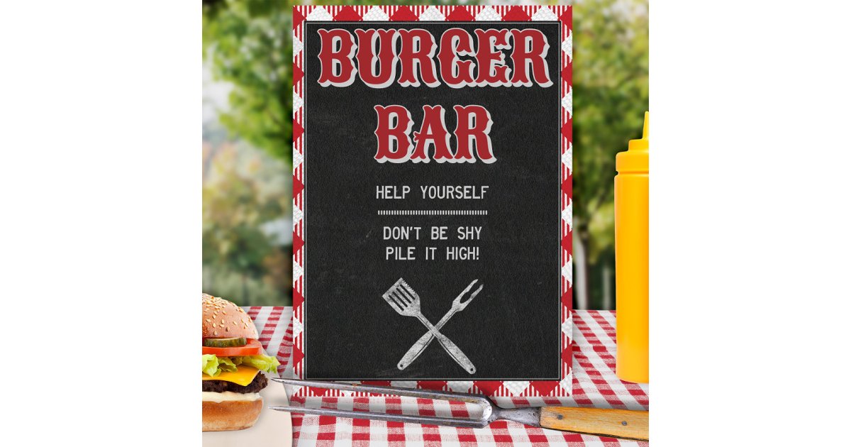 8x10 Backyard BBQ Birthday Burger Bar Table Sign | Zazzle