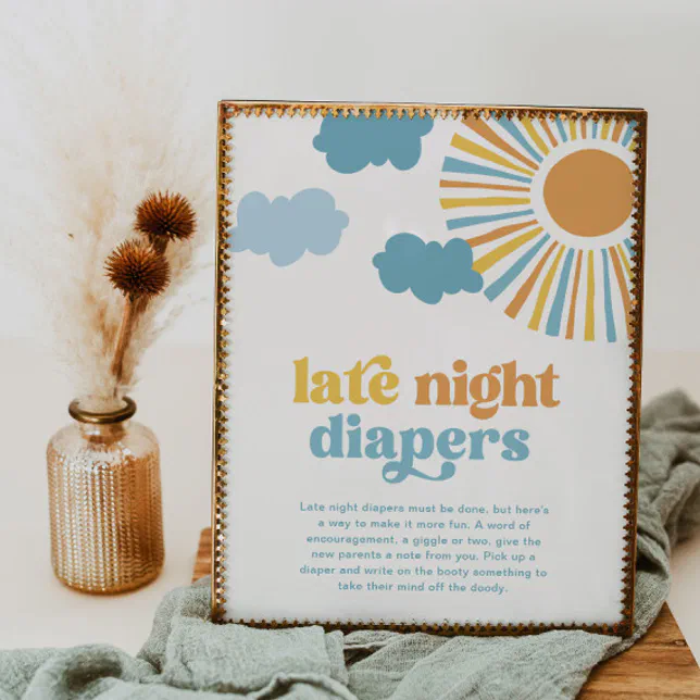 8x10 Sun Baby Shower Late Night Diapers Sign | Zazzle