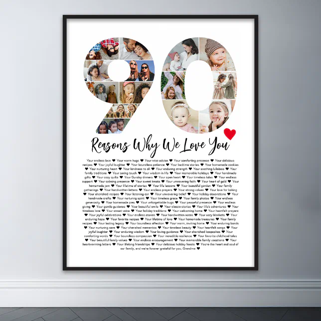90 Reasons Why We Love You 90th Birthday Collage Poster | Zazzle