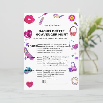 90's baby Bachelorette scavenger photo hunt game Invitation | Zazzle