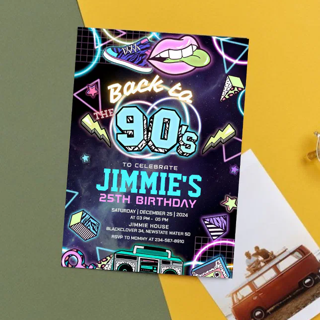 90s Birthday Party Editable Invitation | Zazzle