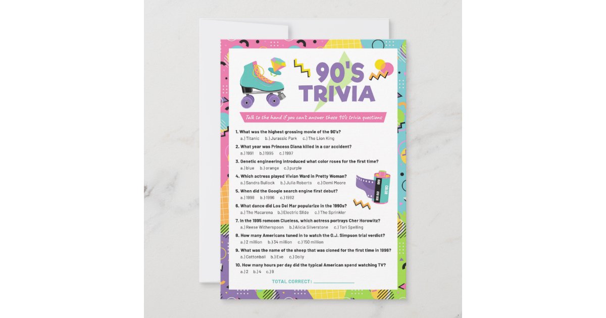 90s Decade Trivia Party Game Invitation | Zazzle