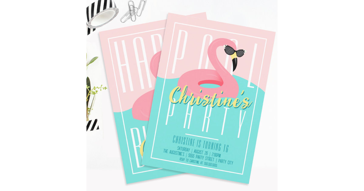 90s Flamingo Pool Party Invitation | Zazzle