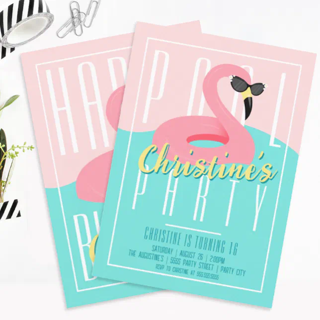 90s Flamingo Pool Party Invitation | Zazzle