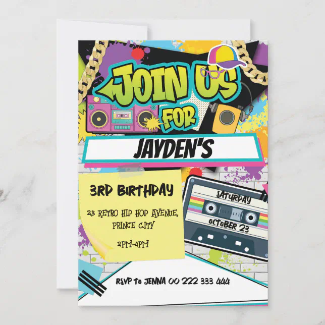 90s Hip Hop Birthday Retro Party Invitation | Zazzle