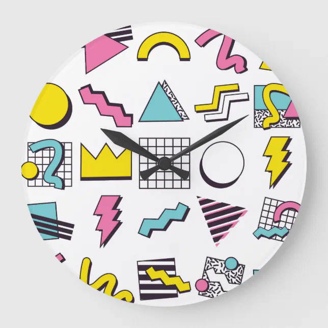 90's Memphis: Pop Design Elements. Large Clock | Zazzle