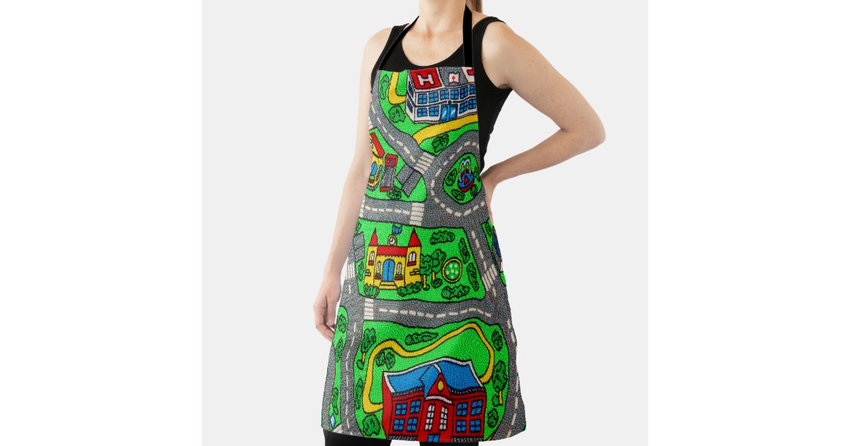 90s Nostalgia Race Track Retro Car Road Map City Apron | Zazzle