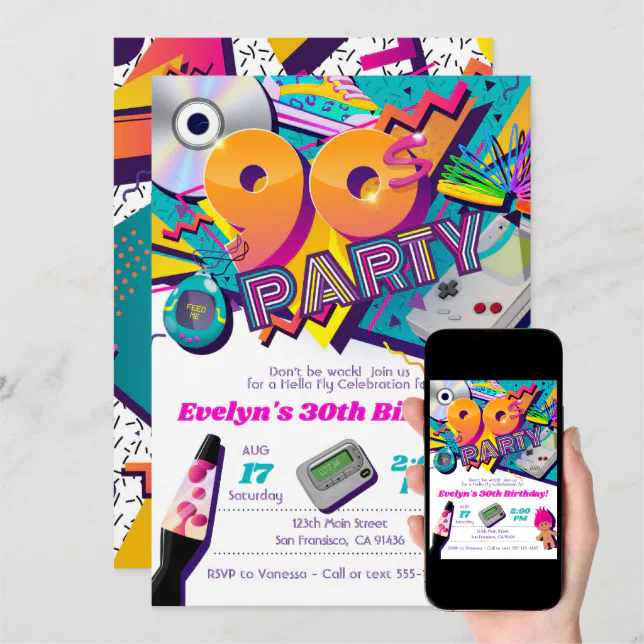 90s Party Invitation, 90s Invitation Theme | Zazzle