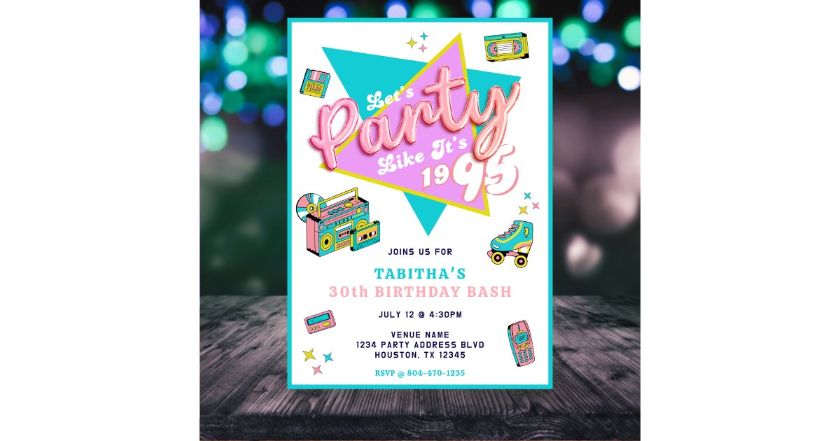 90s Party Like It's 1995 Retro 30th Birthday Party Invitation | Zazzle